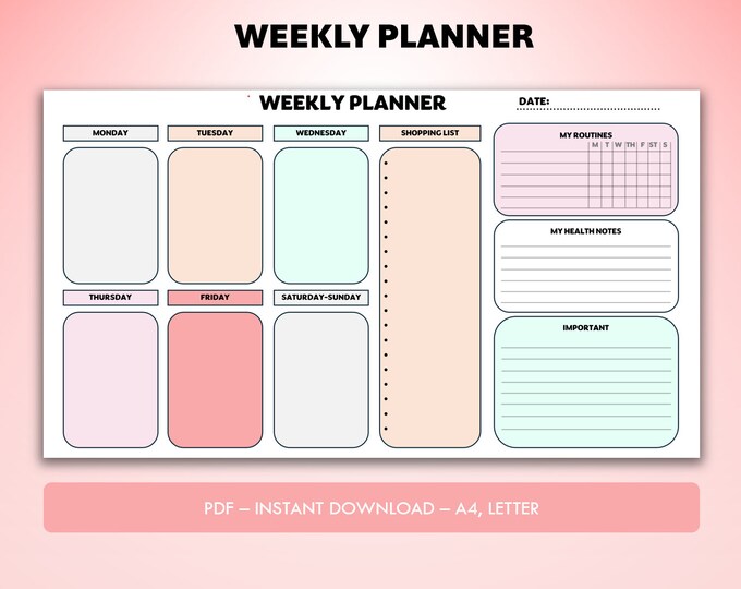 Editable Weekly Planner | Printable, Digital | Weekly Planner PDF ...