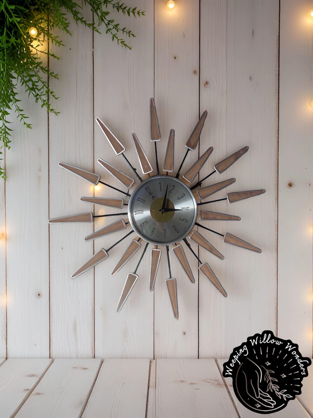 Mcm/retro Sunburst Wall Clock - Etsy