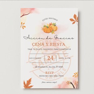 Thanksgiving Dinner Party Invitation (spanish) Brown Orange Minimalist ...