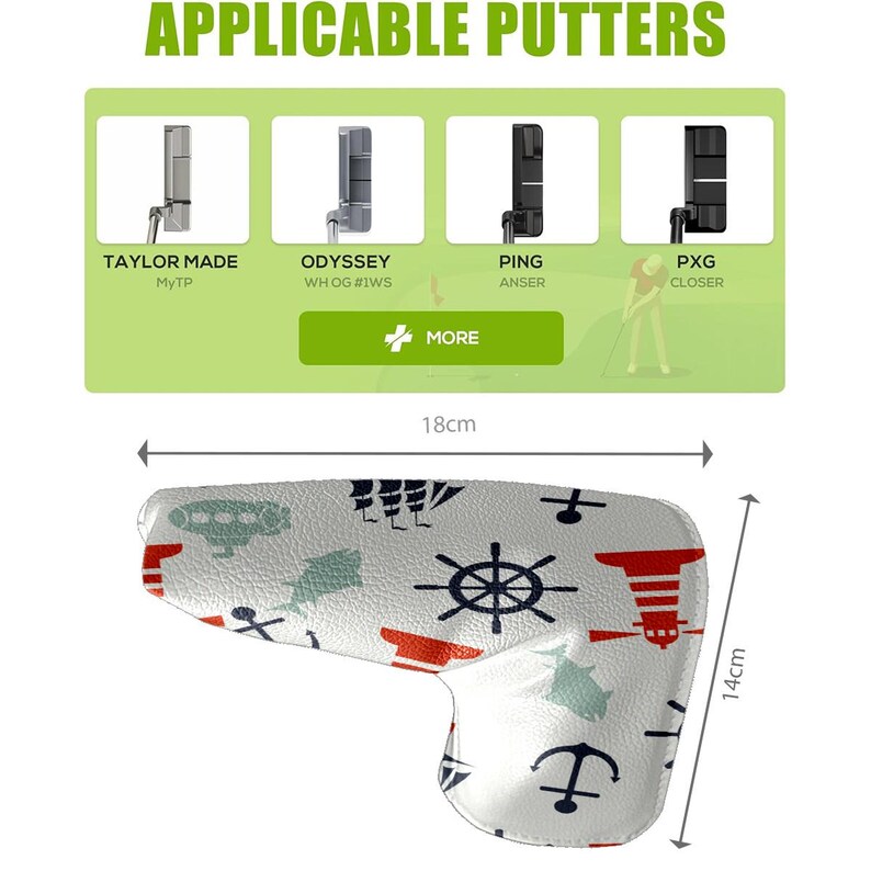 Nautical Fun Blade Putter Cover - Shark & Sailboat Design | Waterproof ...