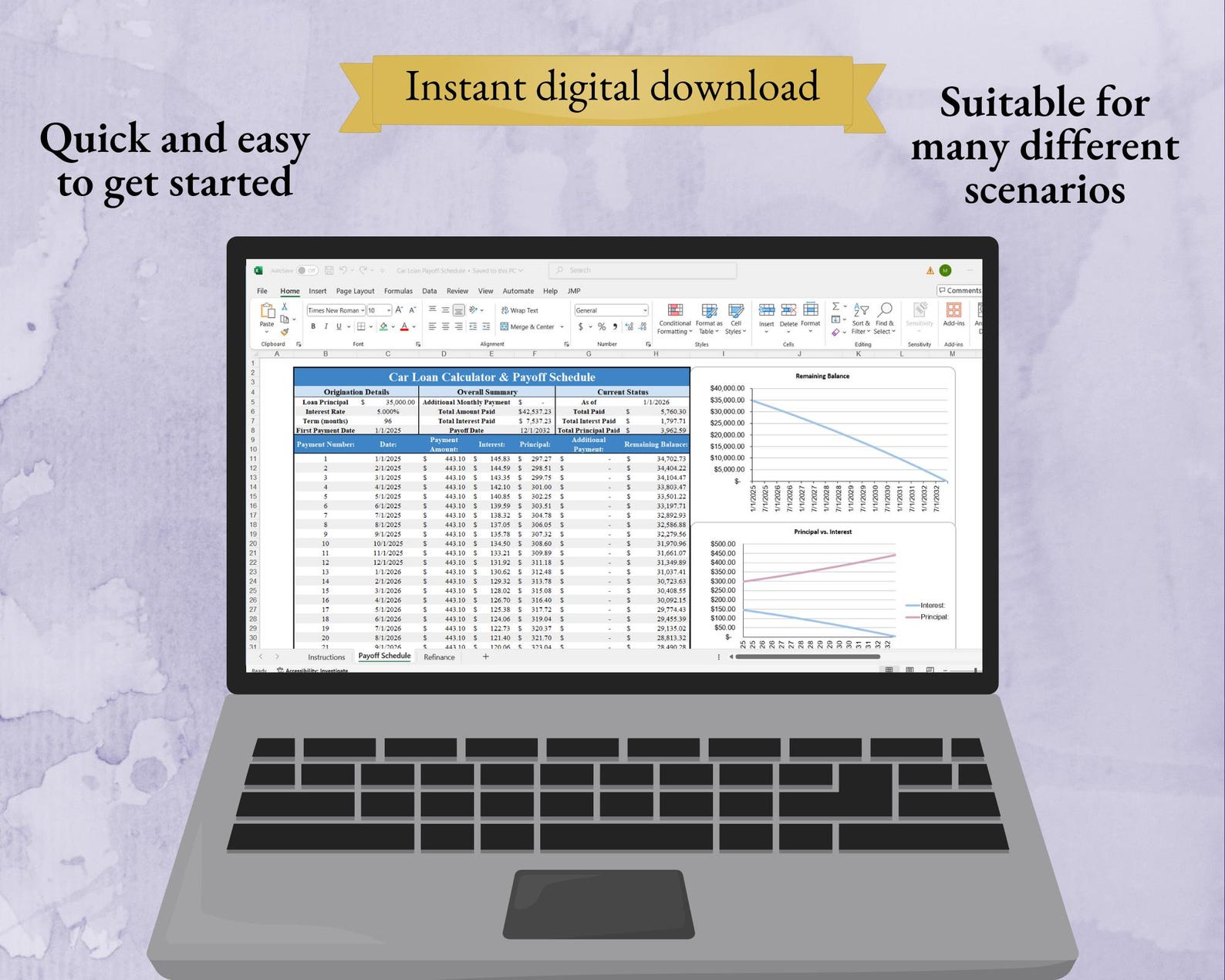 Car Loan Calculator & Payoff Schedule - Microsoft Excel Template ...