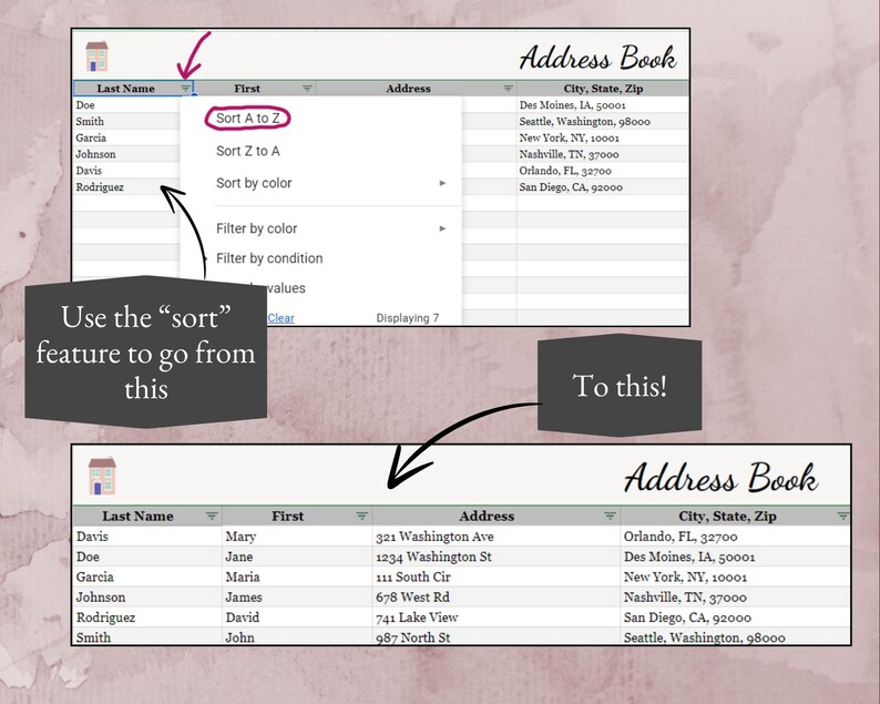 Address Book Template | Contact List | Google Sheets Template | Microsoft Excel | Address List ...