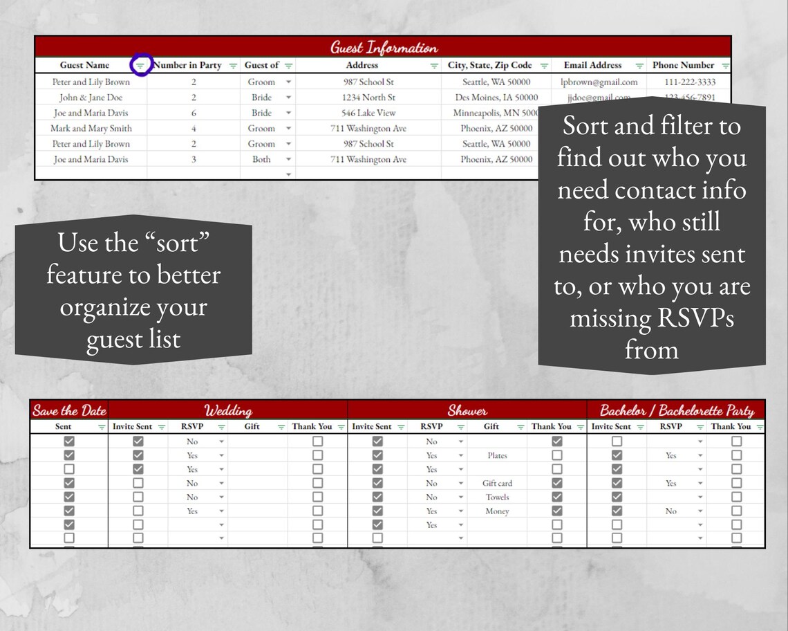 Wedding Guest List Manager Template | Guest List Tracker | Google ...