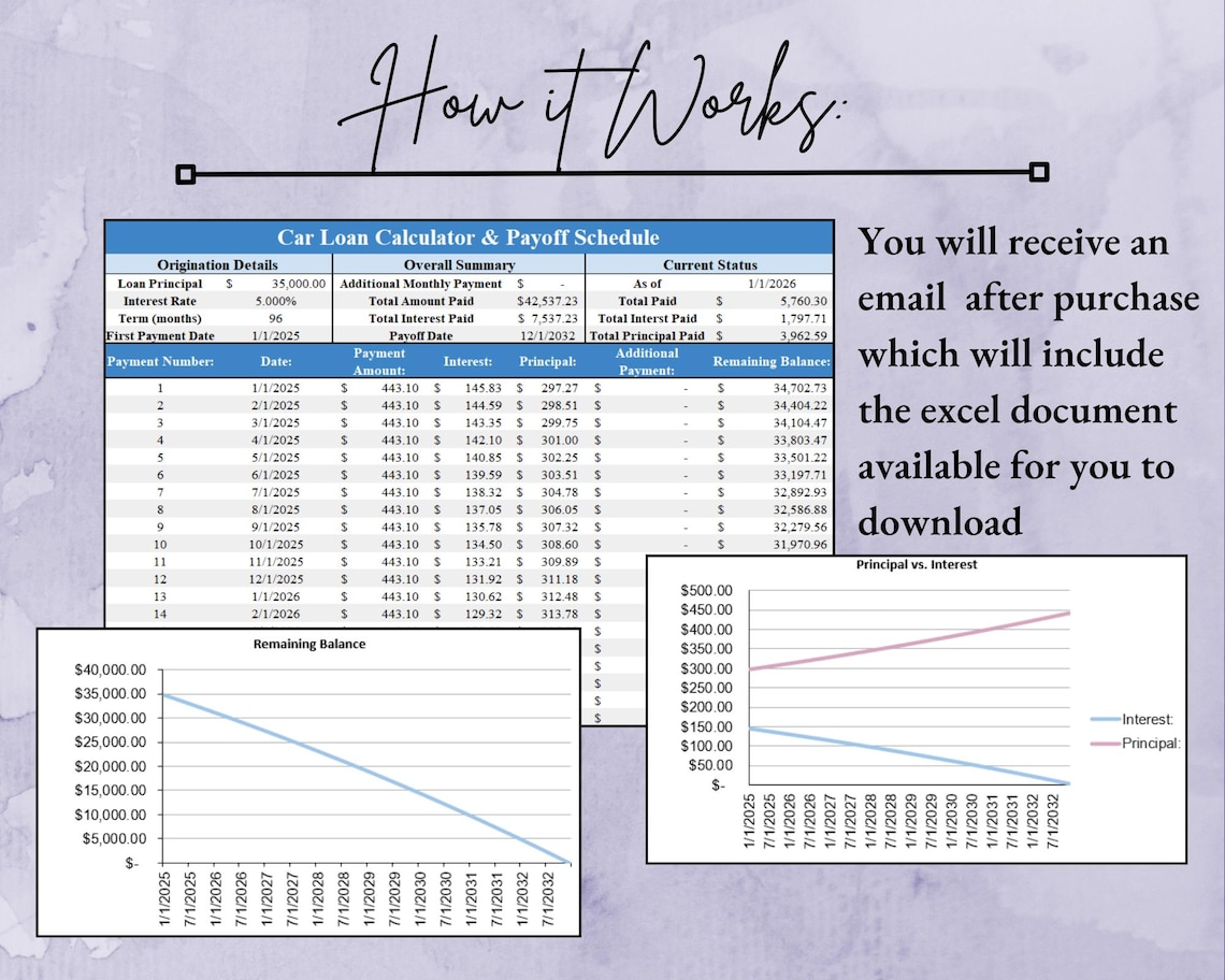 Car Loan Calculator & Payoff Schedule - Microsoft Excel Template ...