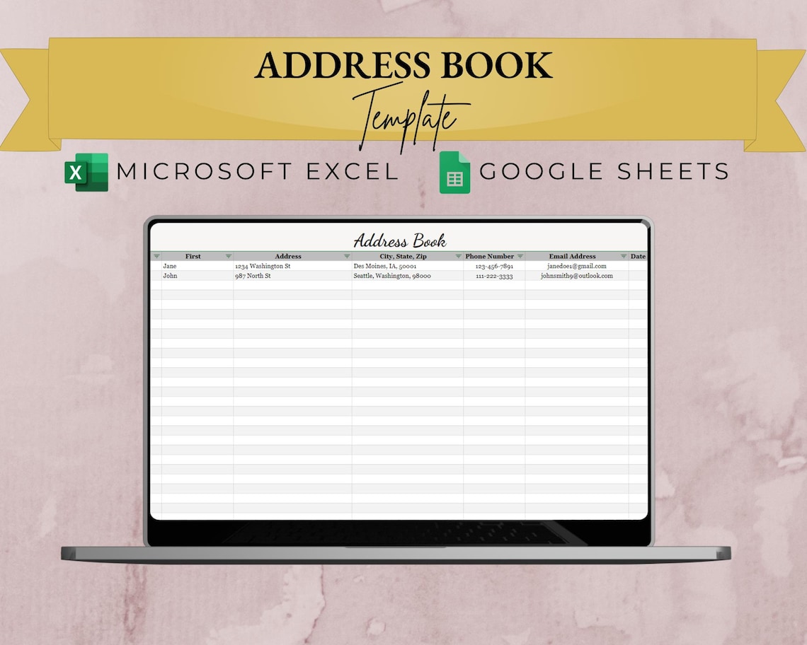 Address Book Template | Contact List | Google Sheets Template | Microsoft Excel | Address List ...