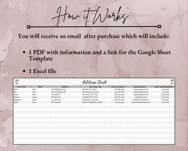 Address Book Template | Contact List | Google Sheets Template | Microsoft Excel | Address List ...