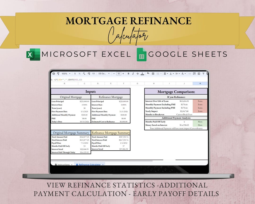 Mortgage Refinance Calculator | Mortgage Comparison | Google Sheets ...