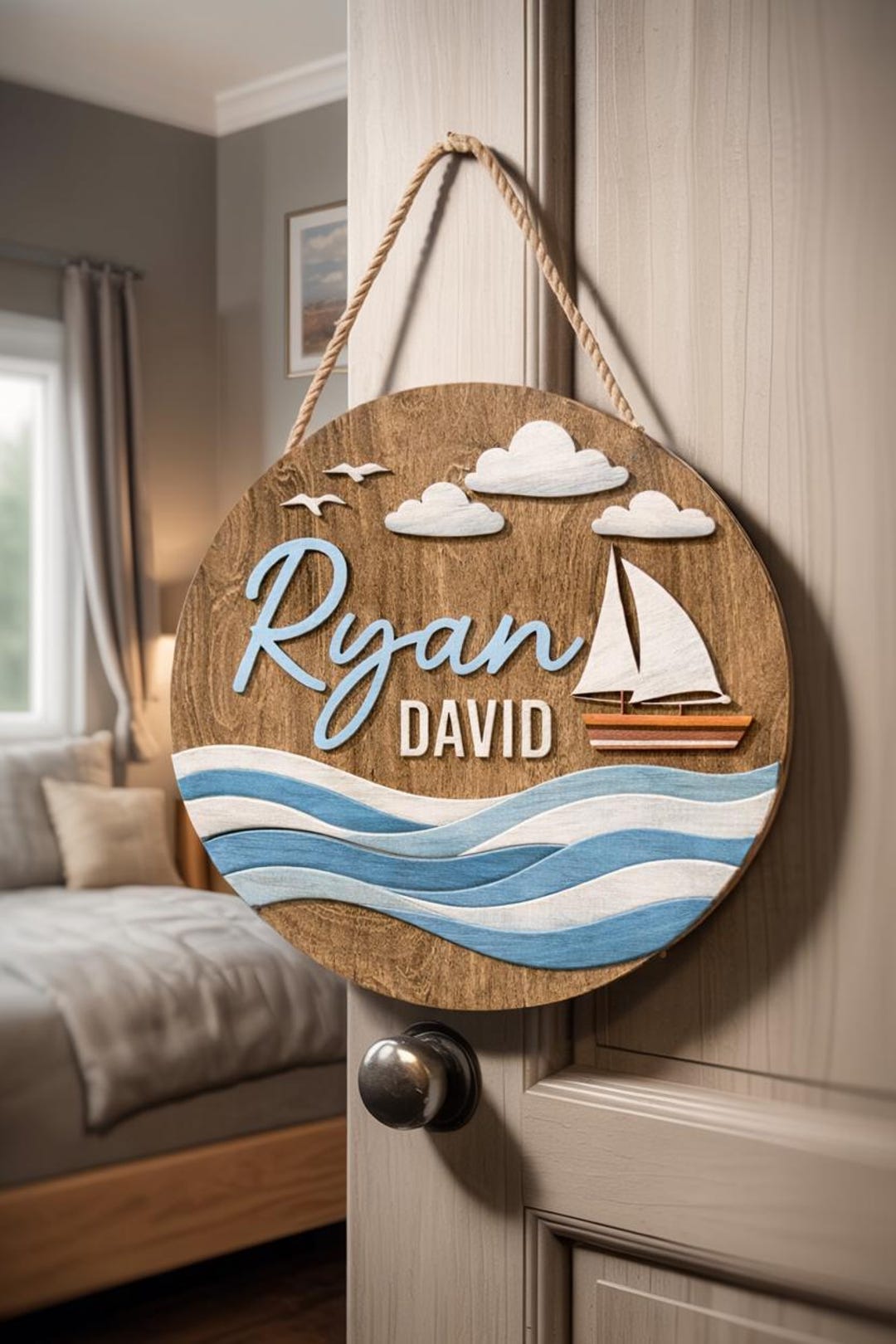 Personalized Nautical Name Sign, Wooden Nursery Door Sign, Sailboat ...