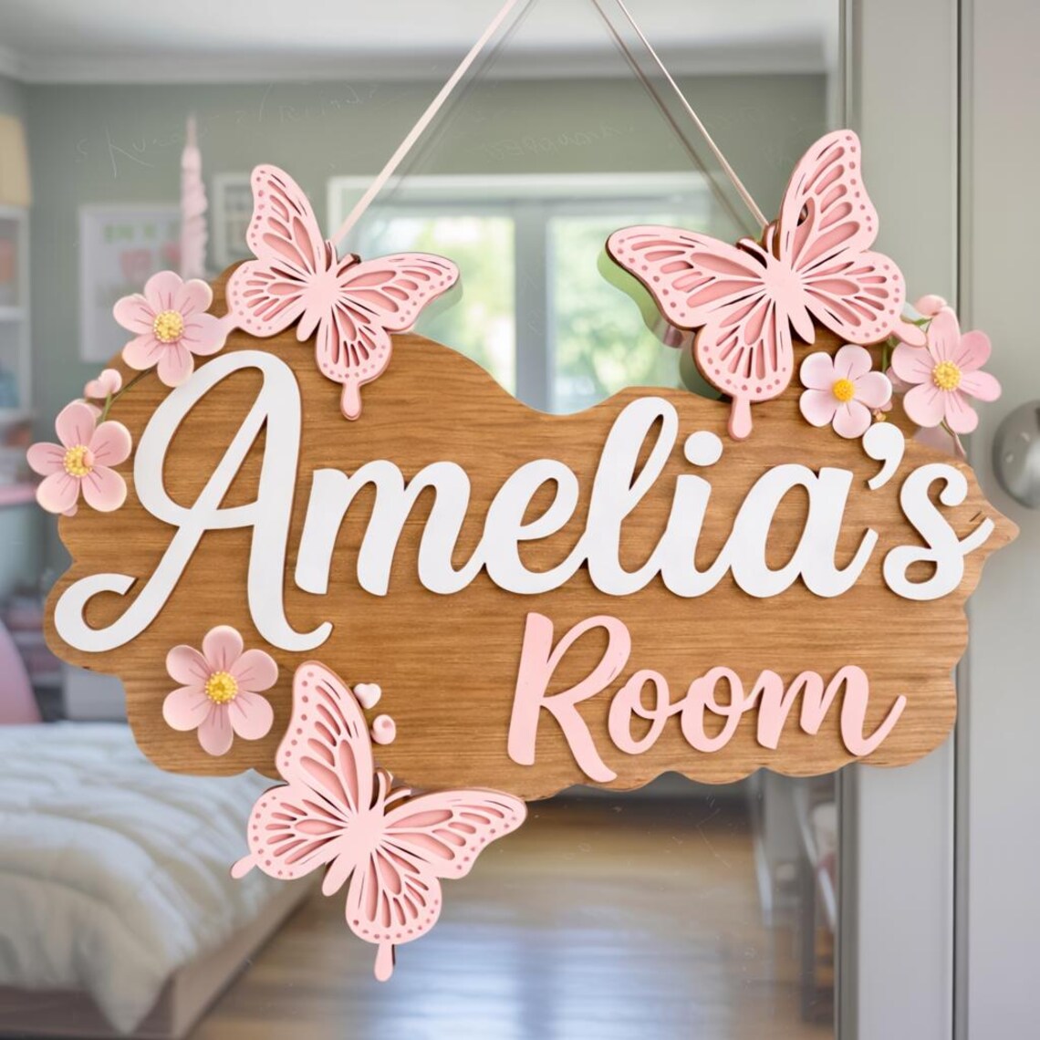 Personalized Girl Room Wooden Door Sign, Custom Nursery Name Sign With ...