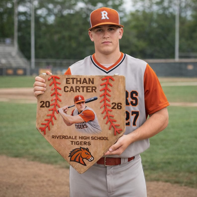 Personalized Baseball Home Plate Sign With Photo, Custom Wooden ...