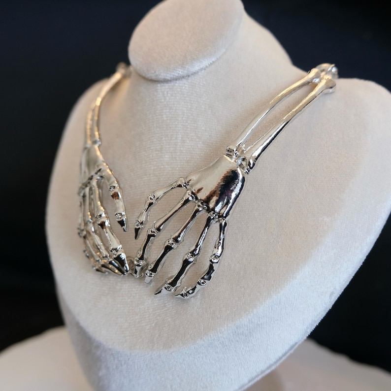 Skeleton Hand Choker: Silver Gothic Halloween Necklace - Etsy