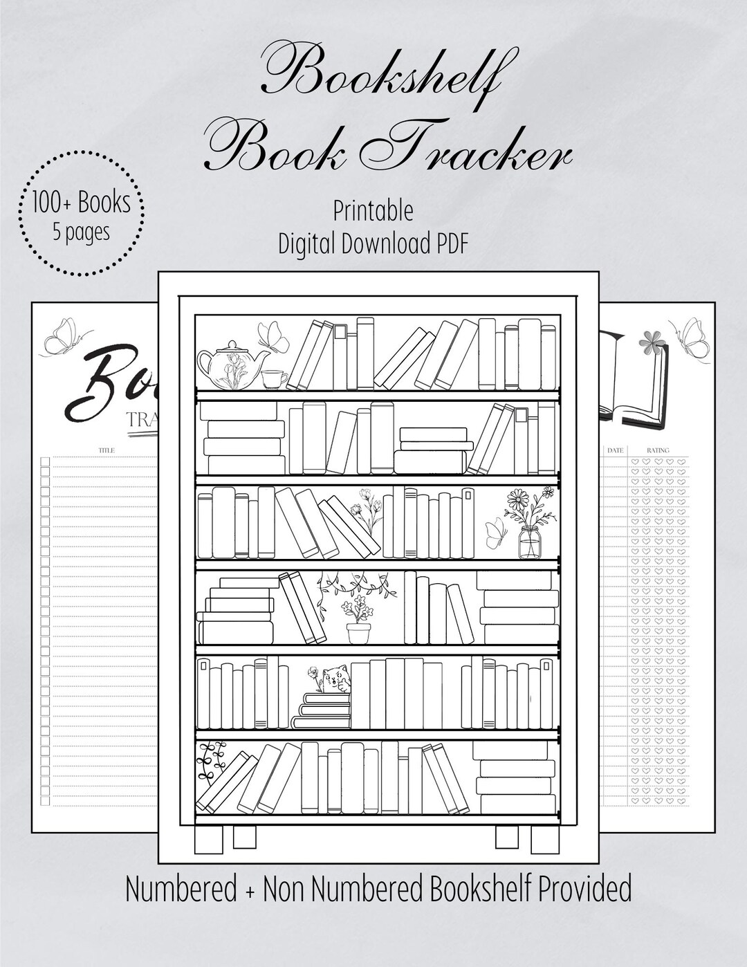 2025 | 100+ Bookshelf Reading Goal Tracker PDF Download | Digital ...