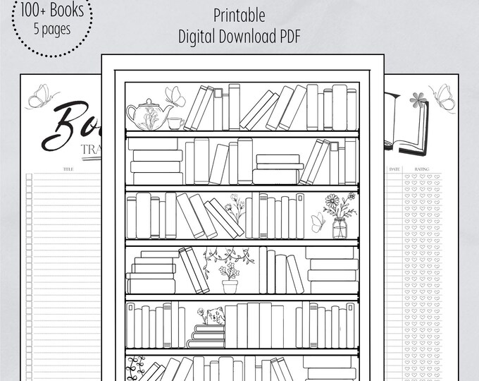 2025 | 100+ Bookshelf Reading Goal Tracker PDF Download | Digital ...
