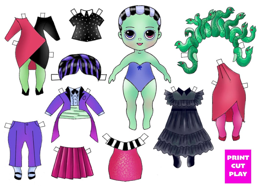 Cute HALLOWEEN Themed Paper Dolls for Crafting, Pdf to Print, Cut and ...