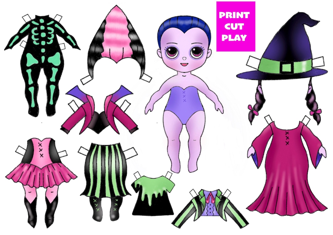 Cute HALLOWEEN Themed Paper Dolls for Crafting, Pdf to Print, Cut and ...