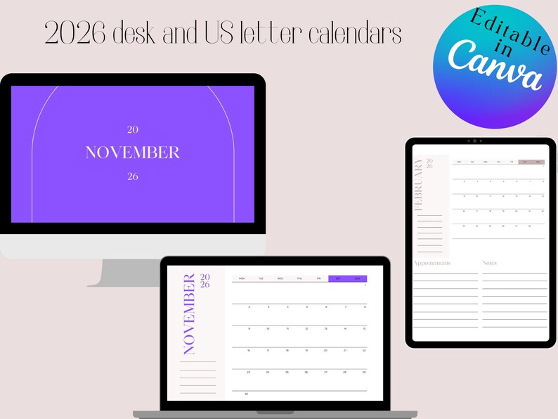 2026 Minimalist Desk Calendar: A3 A4 Printable (digital Download) - Etsy