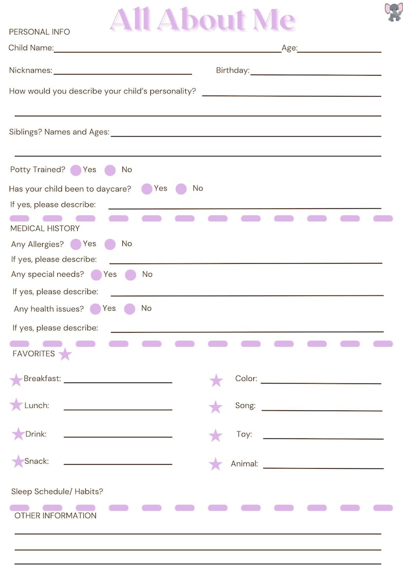 Daycare Forms Bundle | All About Me, Non-prescription Medication ...