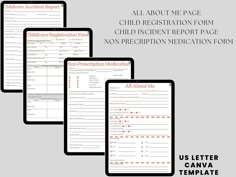 Daycare Forms Bundle: Childcare Registration, 'all About Me' (printable ...