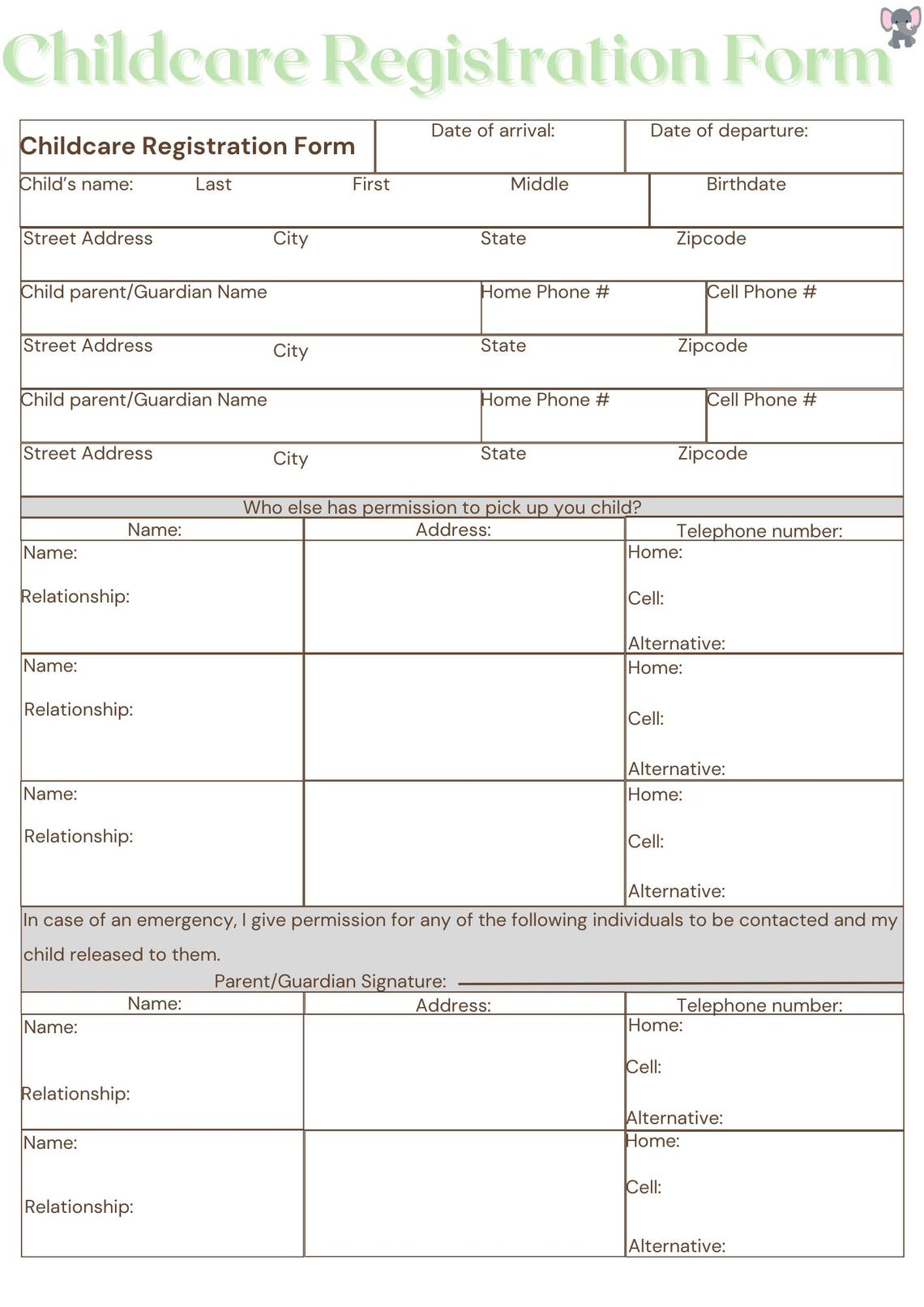 Daycare Forms Bundle: Childcare Registration, 'all About Me' (printable ...