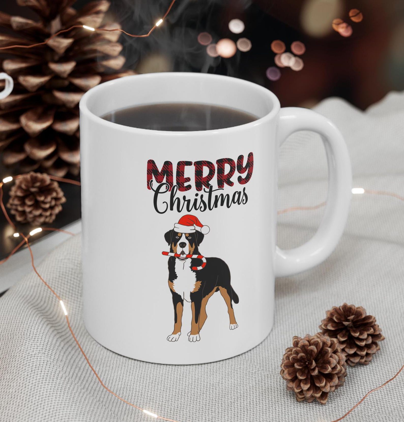 Christmas Dog Mug, Cute Holiday Gift for Him, 11oz Ceramic Cup, Festive ...