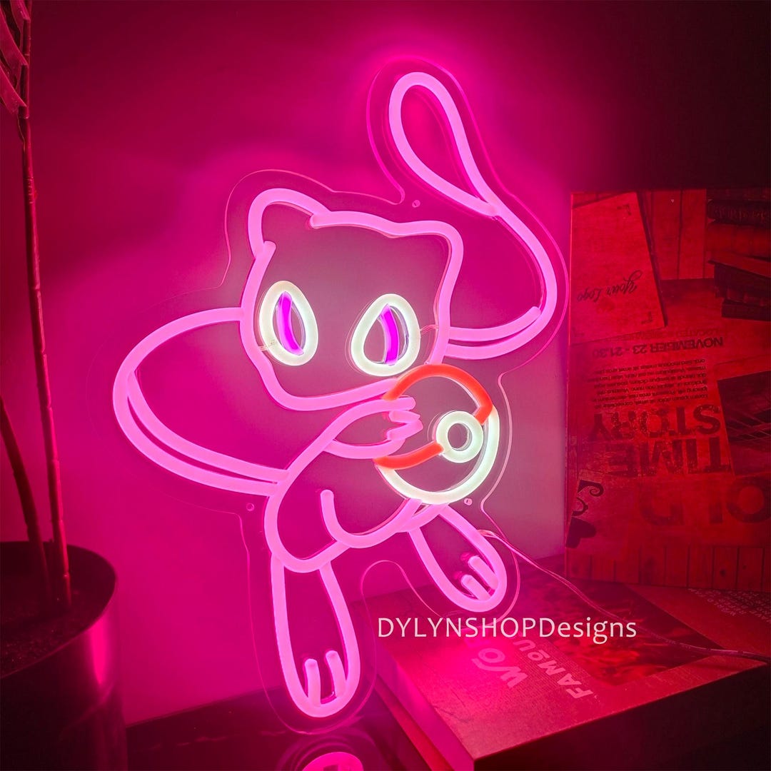Mew Neon Sign Cartoon Neon Sign,game Room Neon Light,japan Gamer Neon ...
