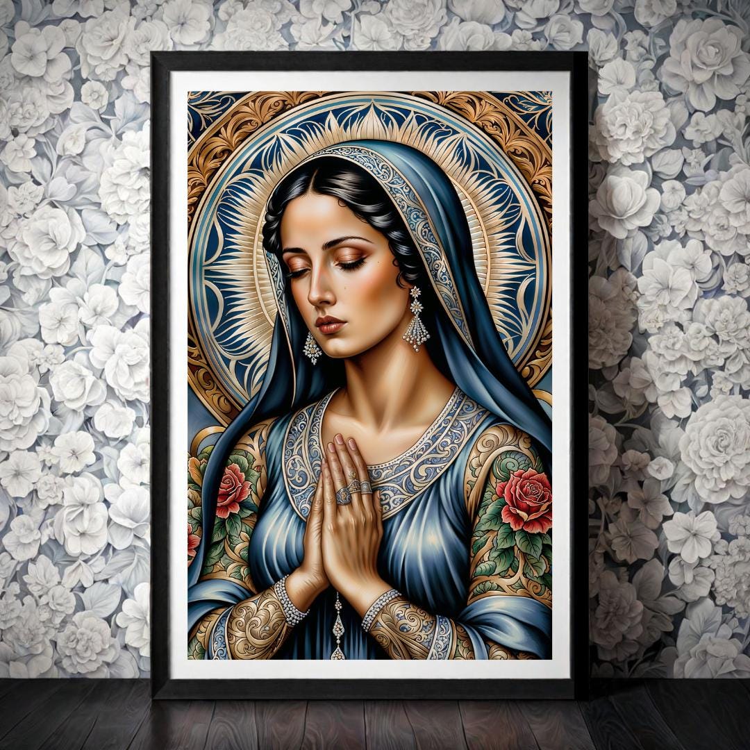 Virgin Mary Praying | Spiritual Religious Artwork | Hispanic Christian ...