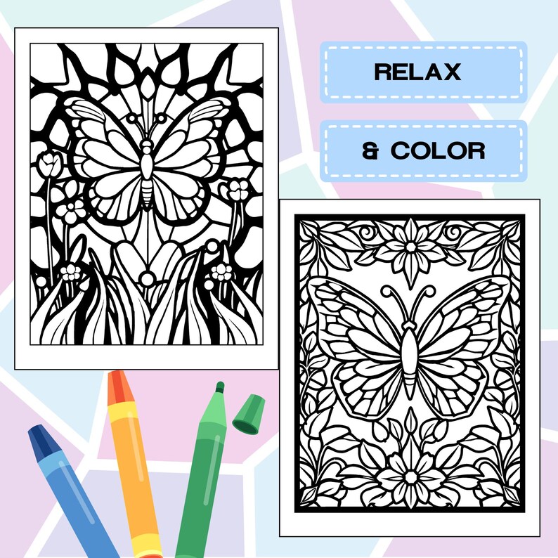 Butterfly Coloring Pages, Printable Stained Glass Butterfly Art to ...