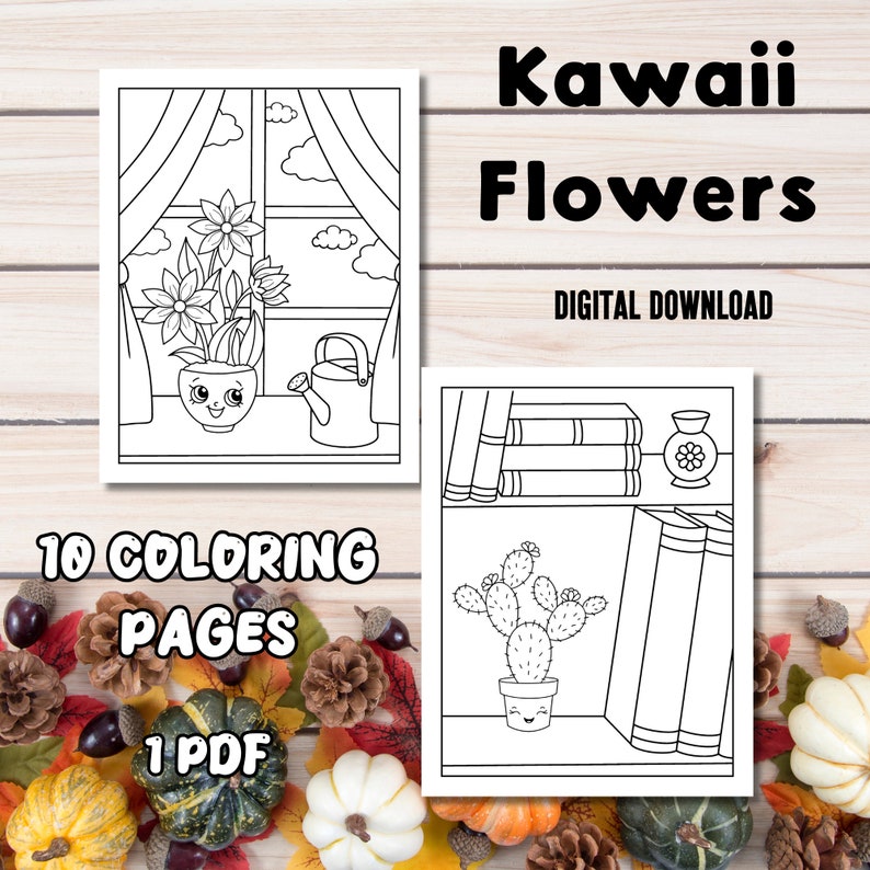 Kawaii Flowers Coloring Pages | 10 Hand-drawn Coloring Printables of ...