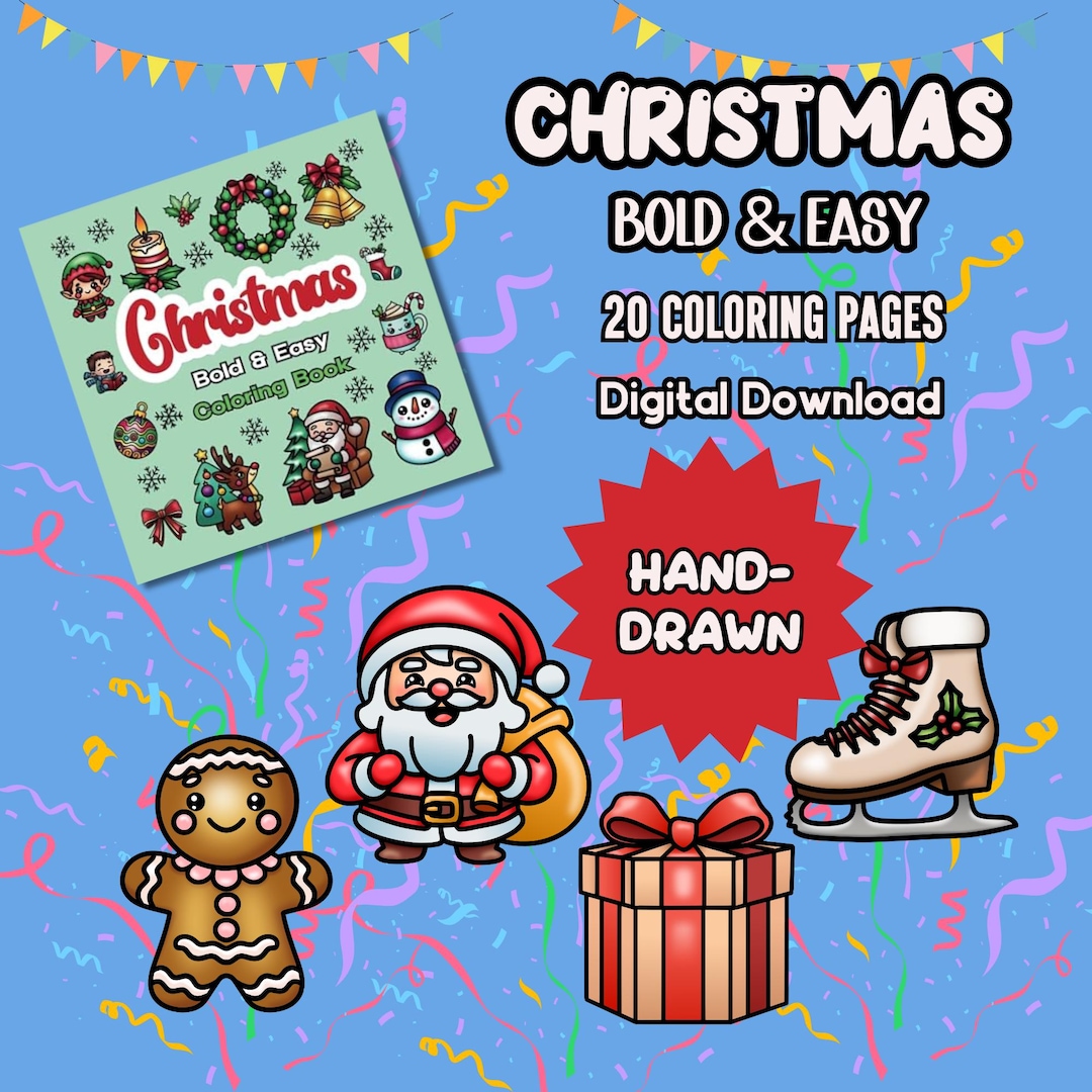 Christmas Bold and Easy Coloring Pages, 20 Festive Printable Holiday ...