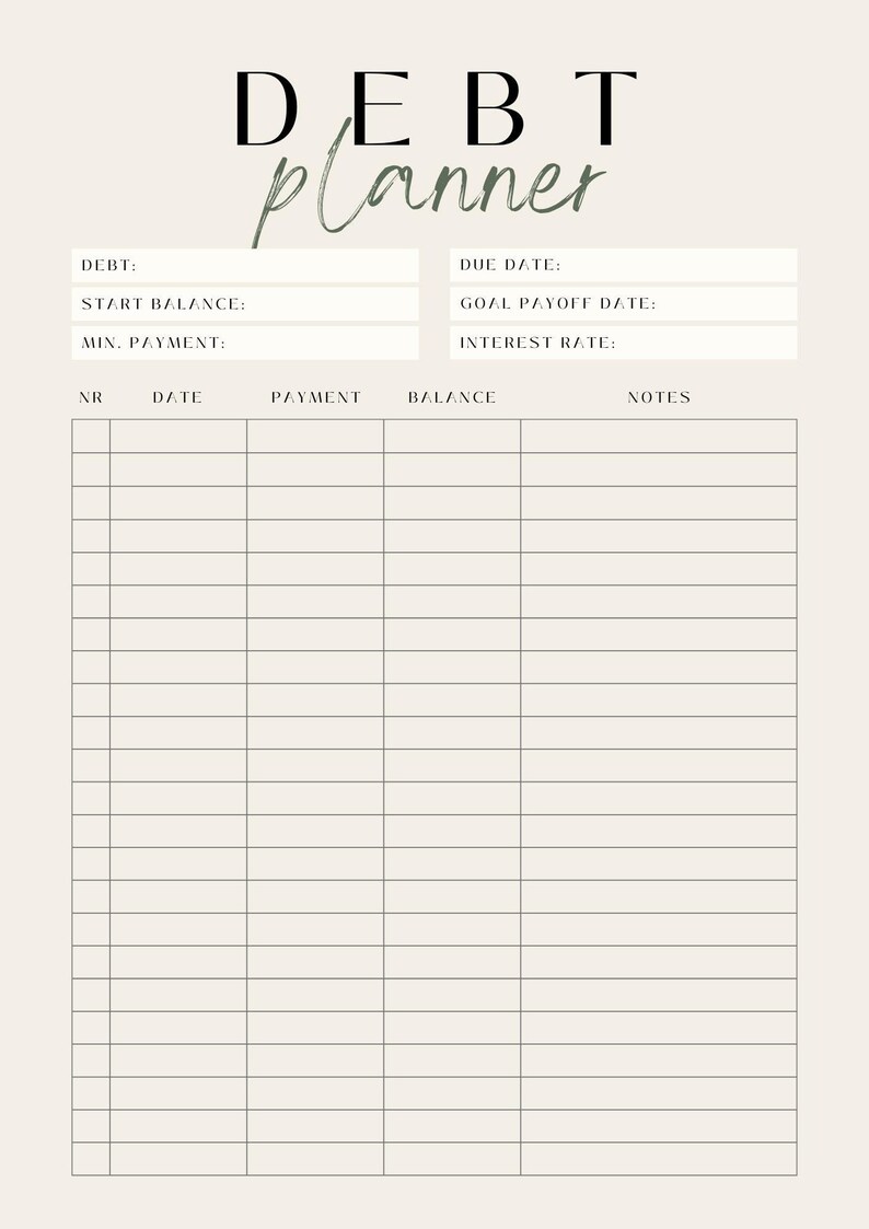 Debt Planner Printable | Debt Payoff Tracker | Financial Organizer PDF | Personal Debt ...