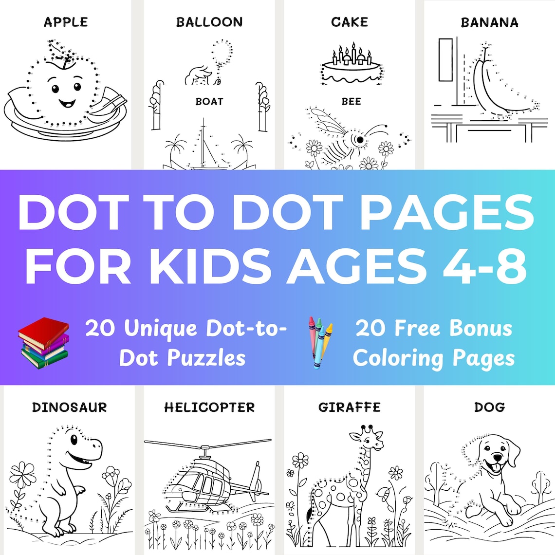 Dot to Dot Pages for Kids Ages 4-8, Fun Connect the Dots Activities ...