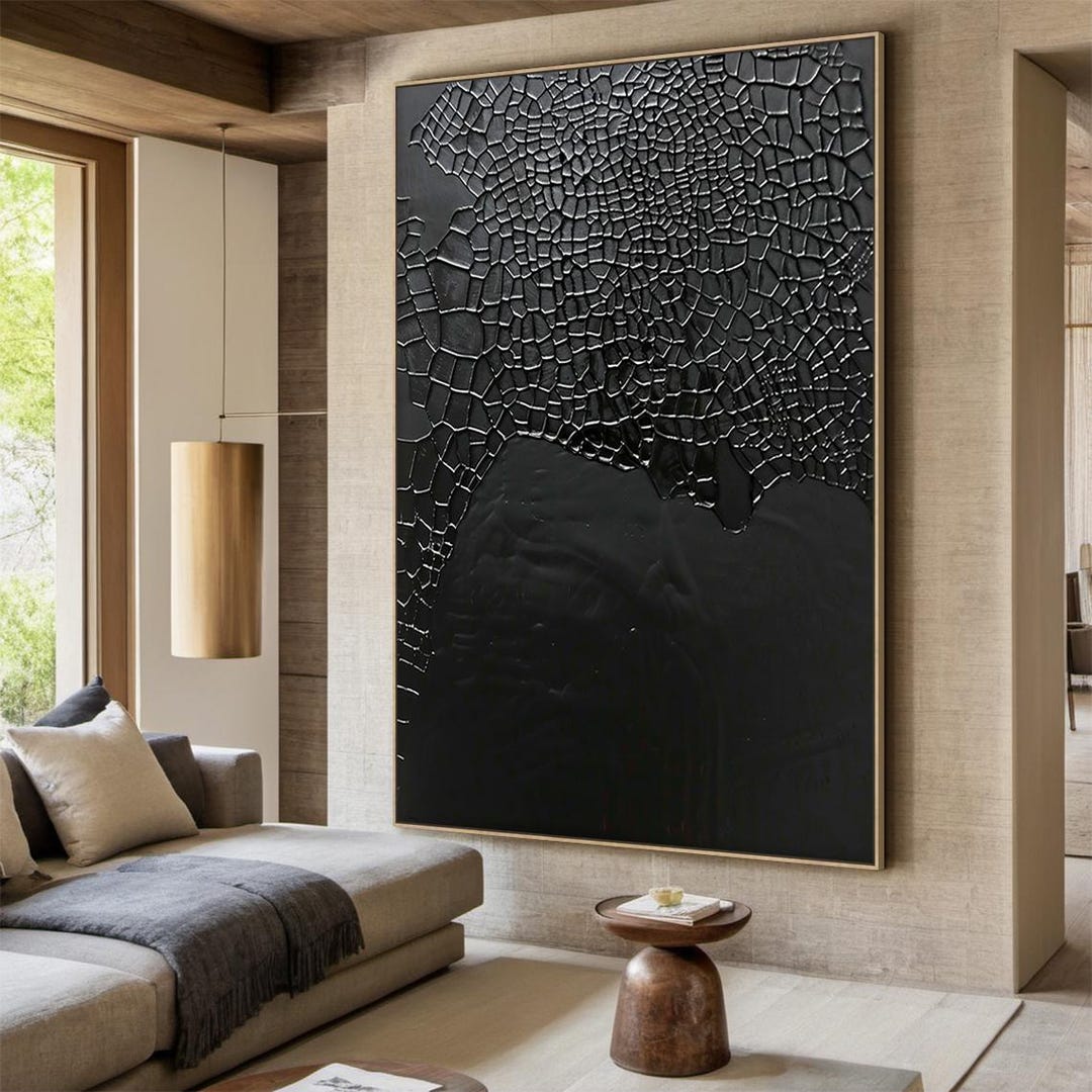 Original Abstract Black Oil Painting on Canvas, Custom Black Oil ...
