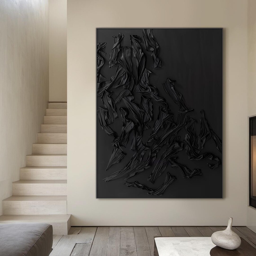 Original Abstract Black Oil Painting on Canvas, Custom Black Oil ...