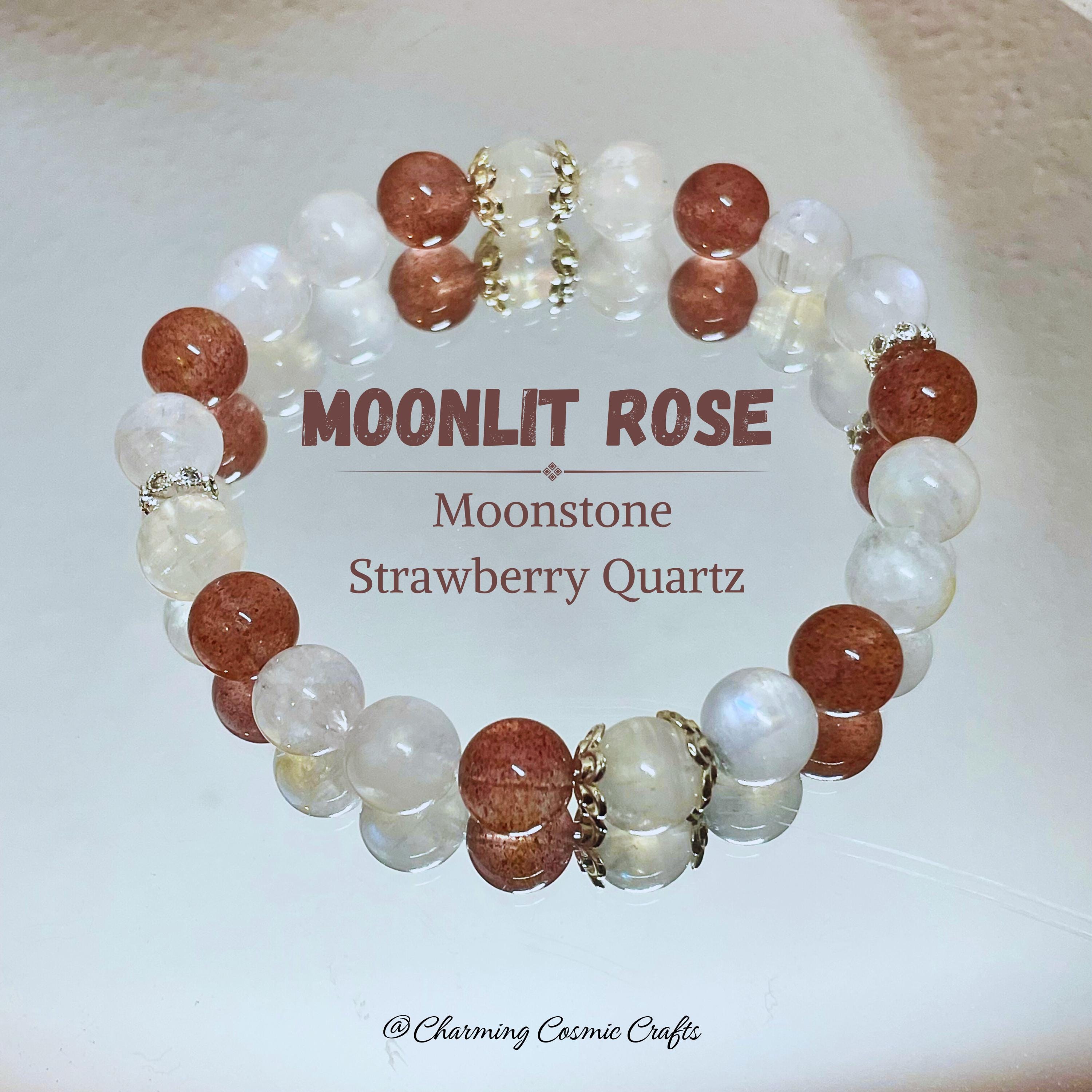 AAA+ Moonstone & Strawberry Quartz | Stretchable 8mm Red Gemstone ...