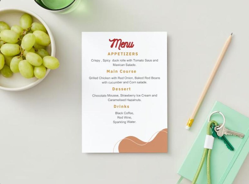 Editable Menu Card Template, Printable Menu, Wedding Menu Card Template ...