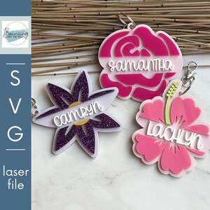Simple Flowers Back Pack Name Tag Trio SVG Digital File GLOWFORGE Files ...