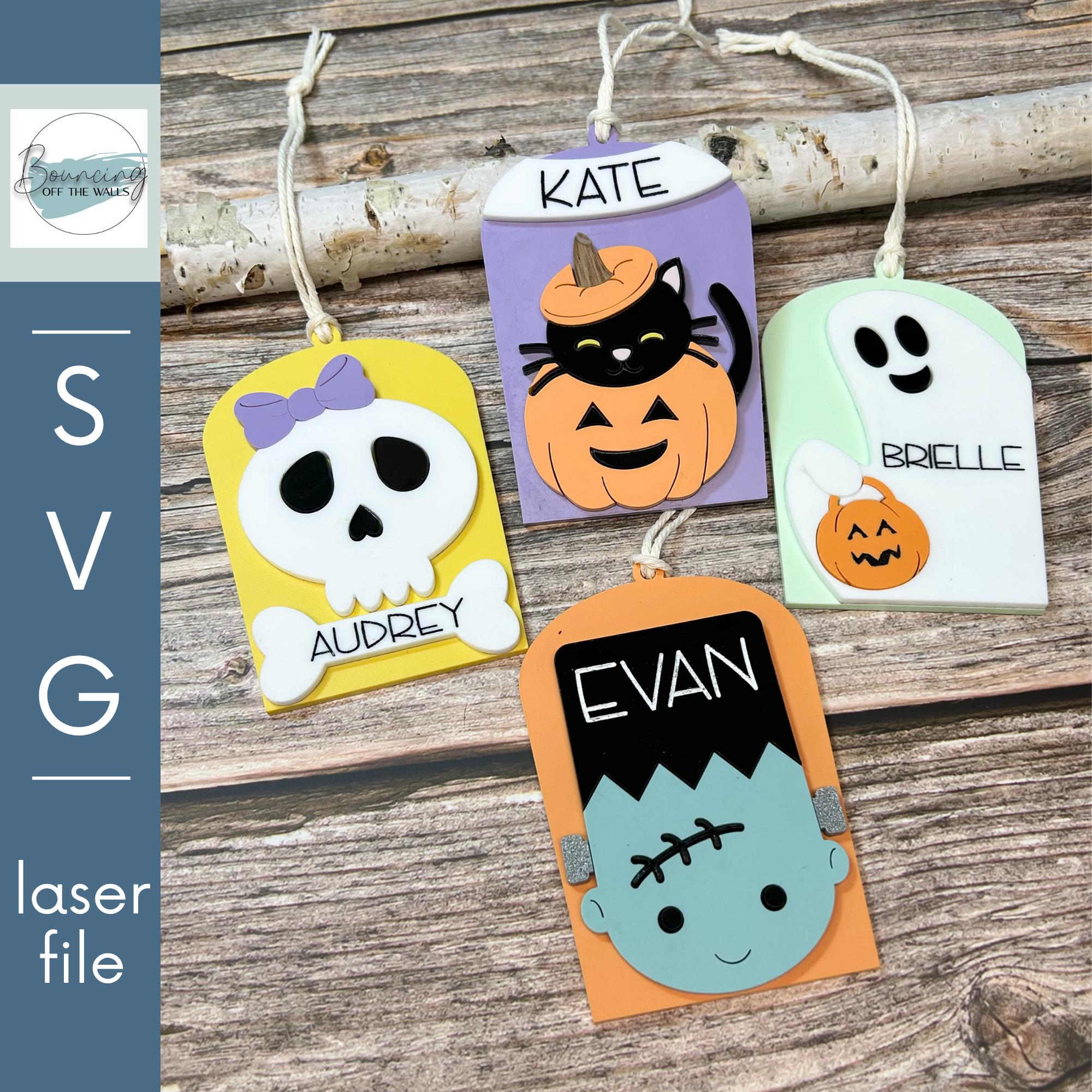 Halloween Name Tag Bundle SVG, Glowforge Laser Files (digital Download ...