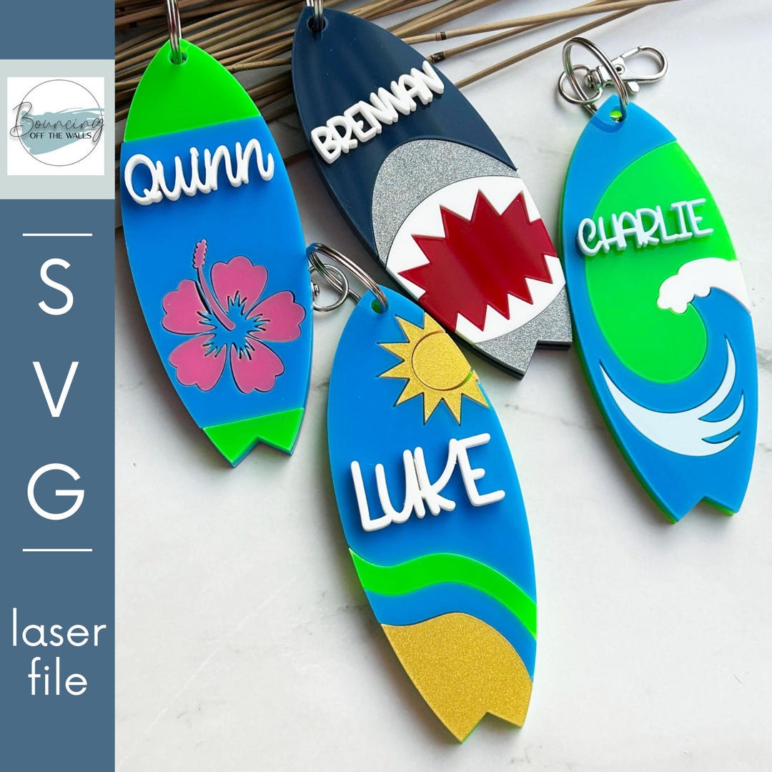 Surfboard Back Pack Name Tag Four Designs SVG Digital File GLOWFORGE ...