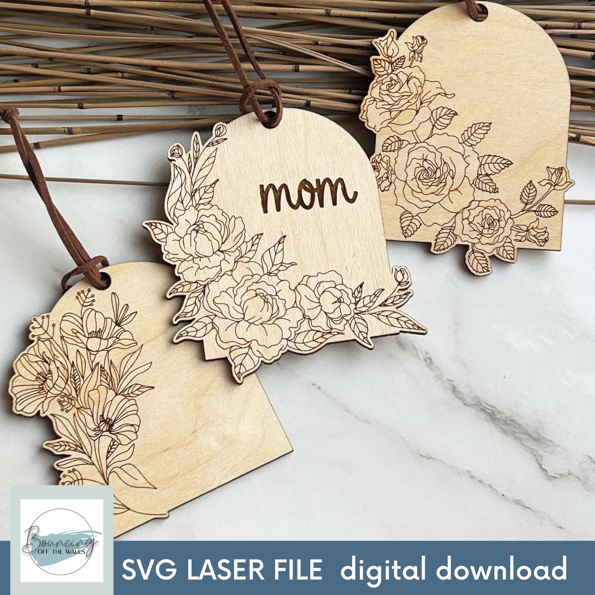Floral Arched Name Tags Trio Score SVG Digital File GLOWFORGE Files ...