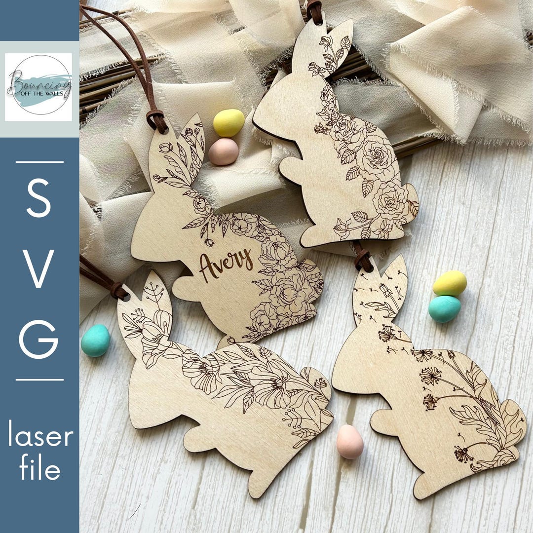 Floral Easter Bunny Name Tag Score File SVG Digital File GLOWFORGE ...