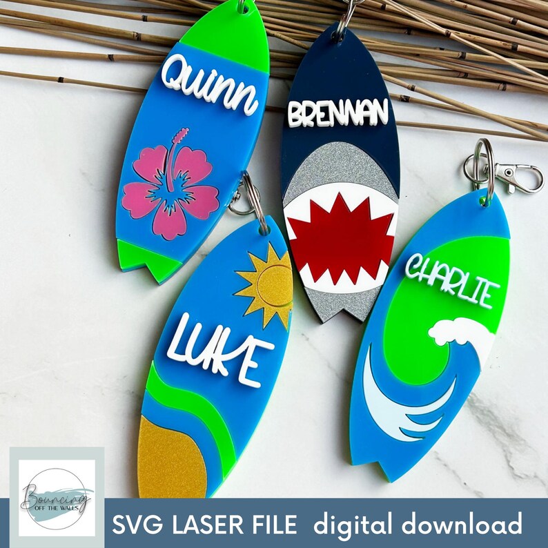 Surfboard Back Pack Name Tag Four Designs SVG Digital File GLOWFORGE ...