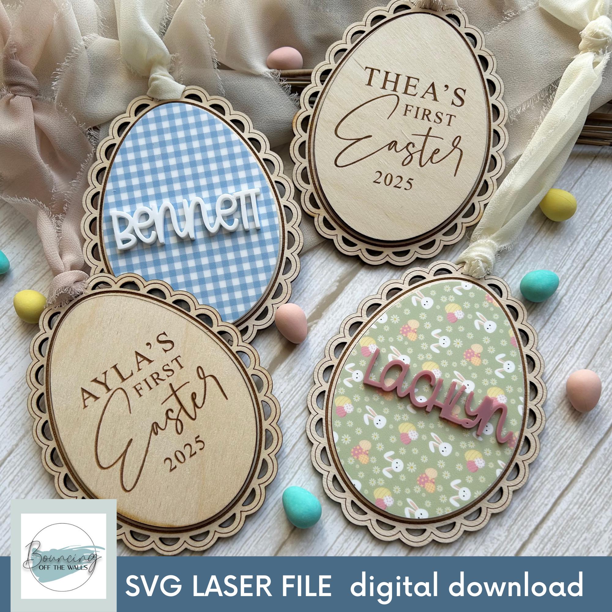 Scalloped Easter Egg Name Tag SVG Digital File GLOWFORGE Files Laser ...