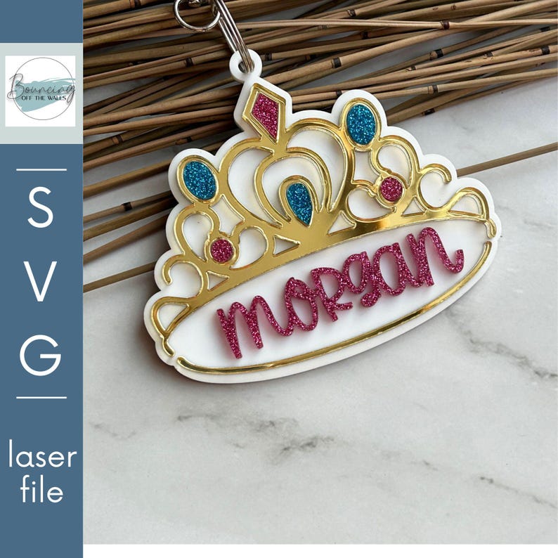Princess Crown Tiara Back Pack Name Tags SVG Digital File GLOWFORGE ...