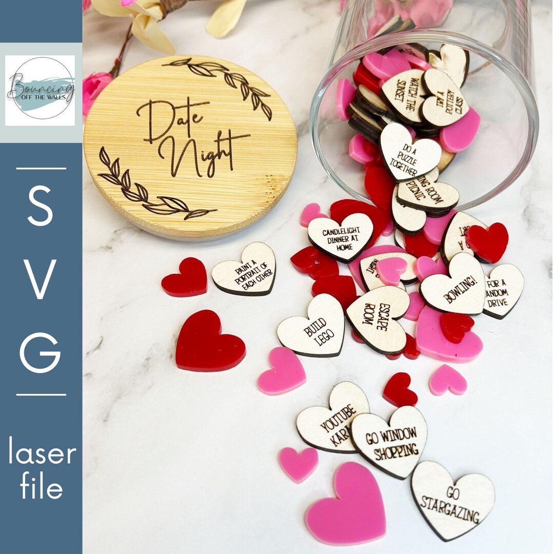 Date Night Jar Heart Tokens Valentines Day SVG Digital File GLOWFORGE ...