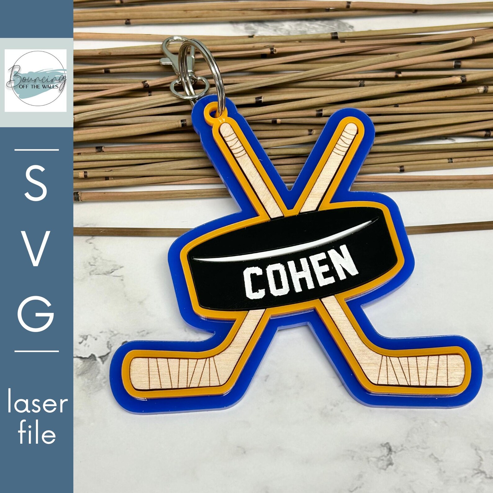 Hockey Sticks Puck Name Tag SVG File, Laser Cut Keychain (digital ...