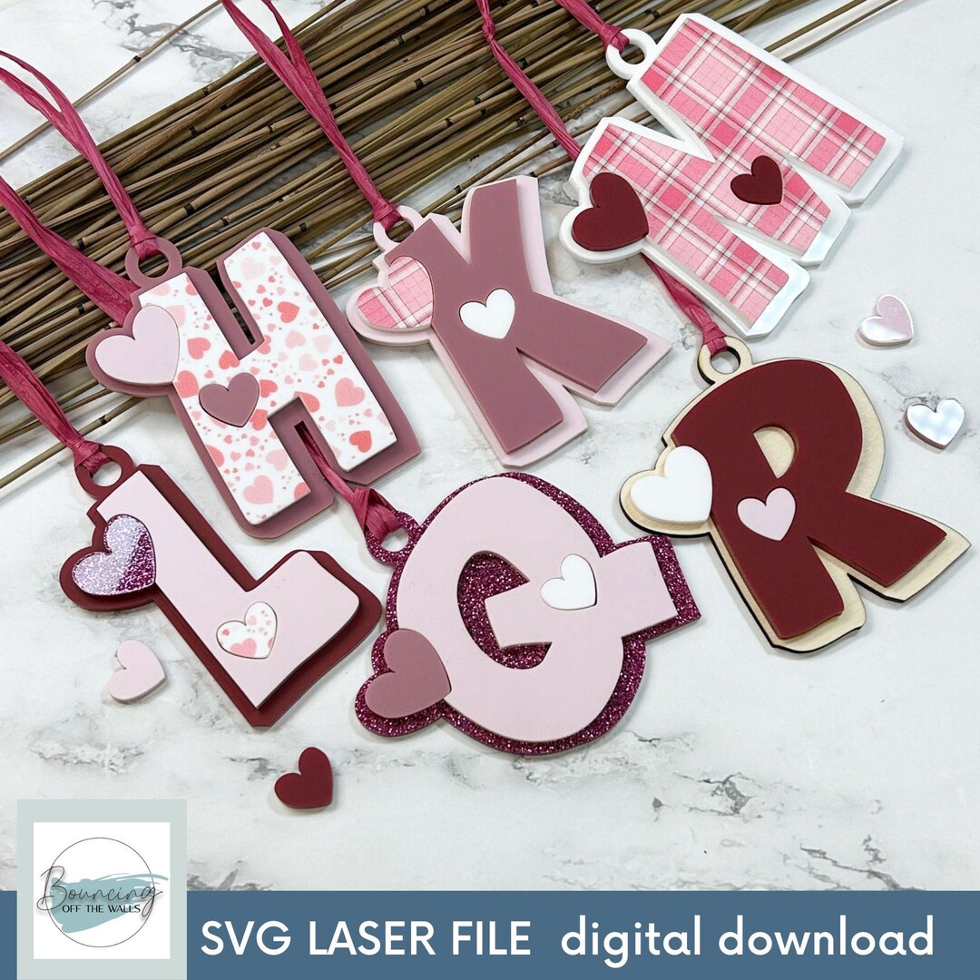 Funky Alphabet Valentine Letter Tags SVG Digital File GLOWFORGE Files ...