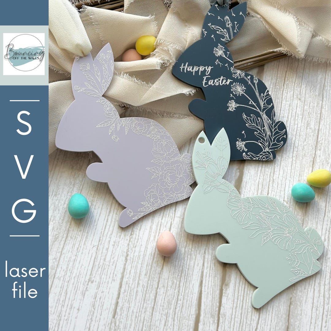 Floral Easter Bunny Name Tag Score File SVG Digital File GLOWFORGE ...