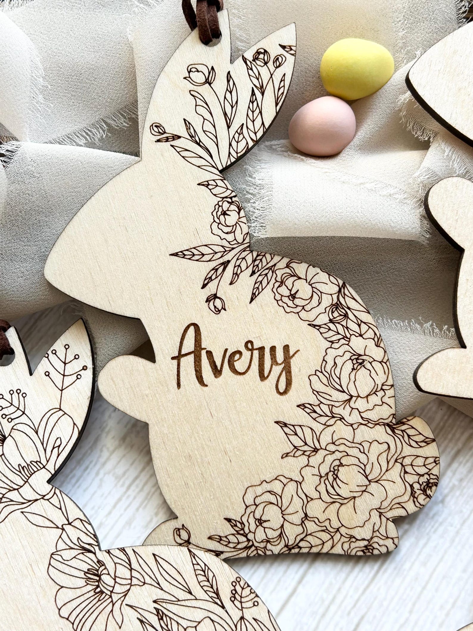 Floral Easter Bunny Name Tag Score File SVG Digital File GLOWFORGE ...