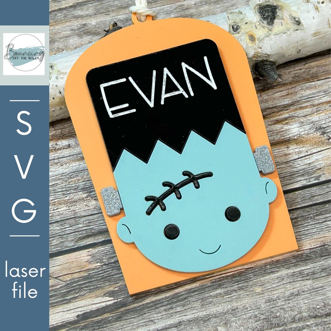 Frankenstein Halloween Name Tag SVG, Glowforge Laser File - Etsy