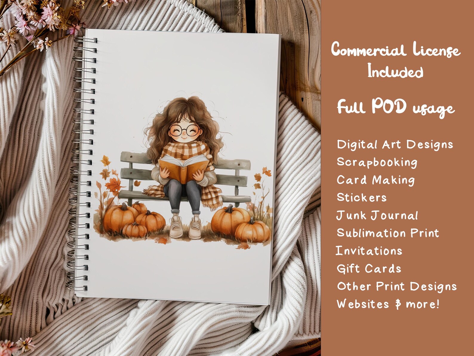 Cozy Autumn Girl Clipart, Cottagecore Clipart, Watercolor Whimsical ...